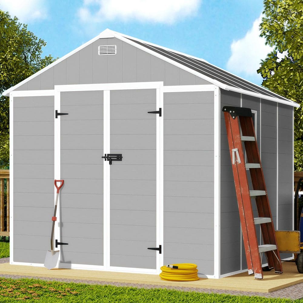 ToolCat 8 ft. W x 10 ft. D Resin Storage Shed with Floor for Garden and ...