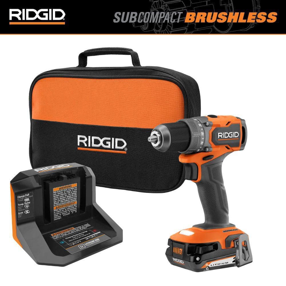 RIDGID 18V SubCompact Brushless Cordless Drill/Driver Kit with 2 Ah ...