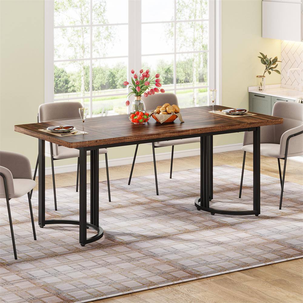 TRIBESIGNS WAY TO ORIGIN Alan Brown Wood 71 in. Column Dining Table ...
