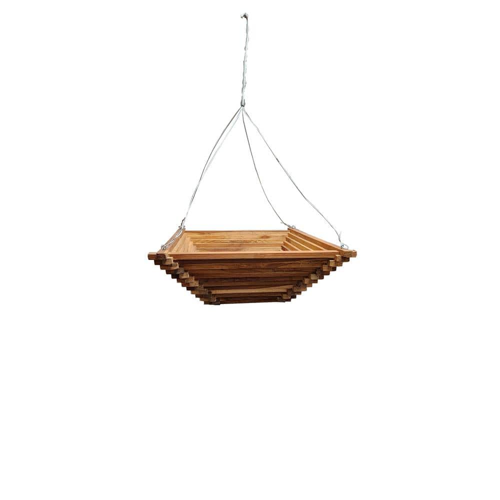 MGP 18 in. Brown Teak Wood Square Pyramid Shape Hanging Basket THB-18 ...