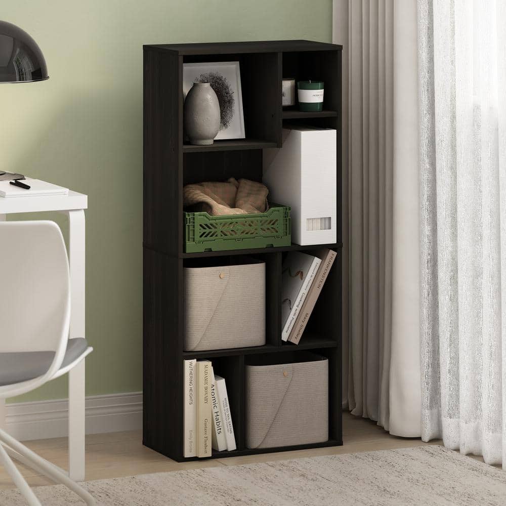 Furinno Daly 42.13 in. Tall Espresso Wood 7-Shelf Irregular Cubes ...