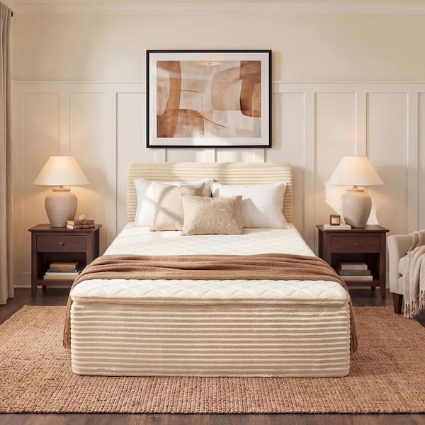 Allwex Zuke Beige Plush Corduroy Memory Foam Frame Full Size ...