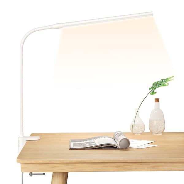 Lepro 31 in. White Goose-neck LED Clamp Desk Lamp, 3 Modes Dimmable ...