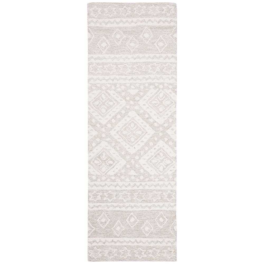 SAFAVIEH Micro-Loop Beige/Ivory 2 ft. x 7 ft. Tribal Border Diamonds ...