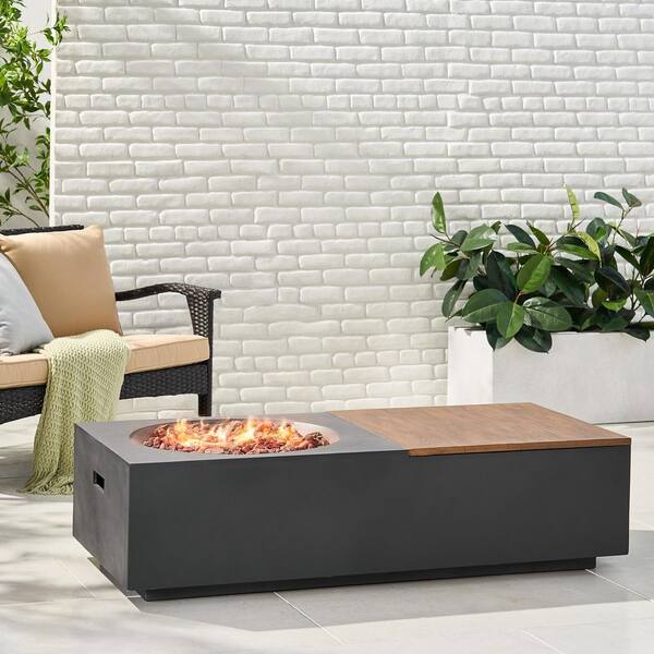 Ama pear Gray 56 in. Concrete Outdoor Fire Pit Table, Propane Gas ...
