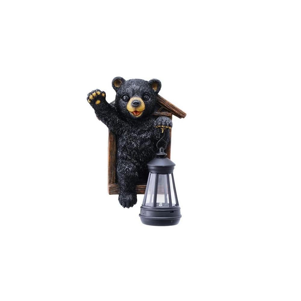 Bear Tree Hugger with Solar Lantern-Resin Bear Statue for Outdoor ...