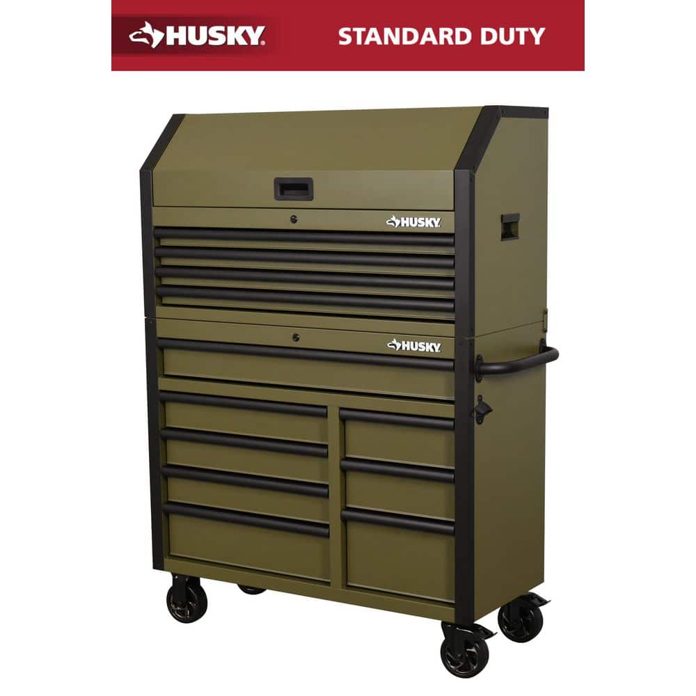 Husky Standard Duty 42 in. x 18 in. D 12-Drawer Matte Army Green ...