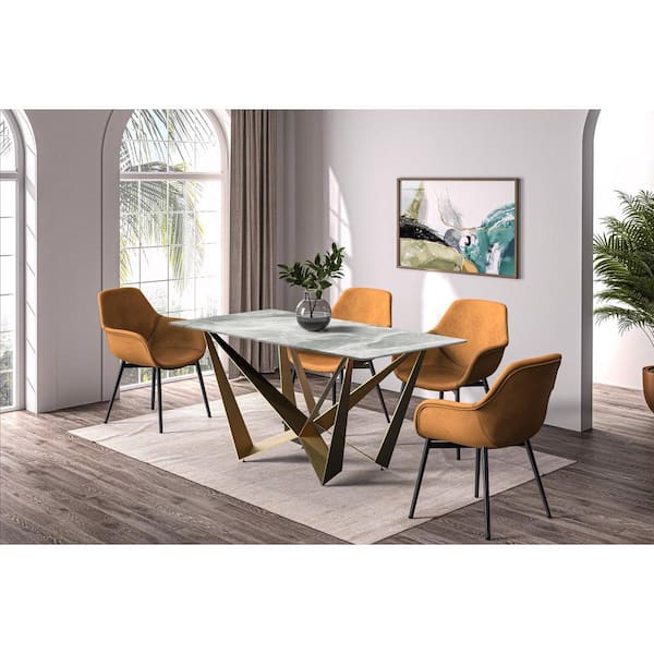 Leisuremod Nuvor Modern Light Grey 62 in. Rectangular Sintered Stone ...