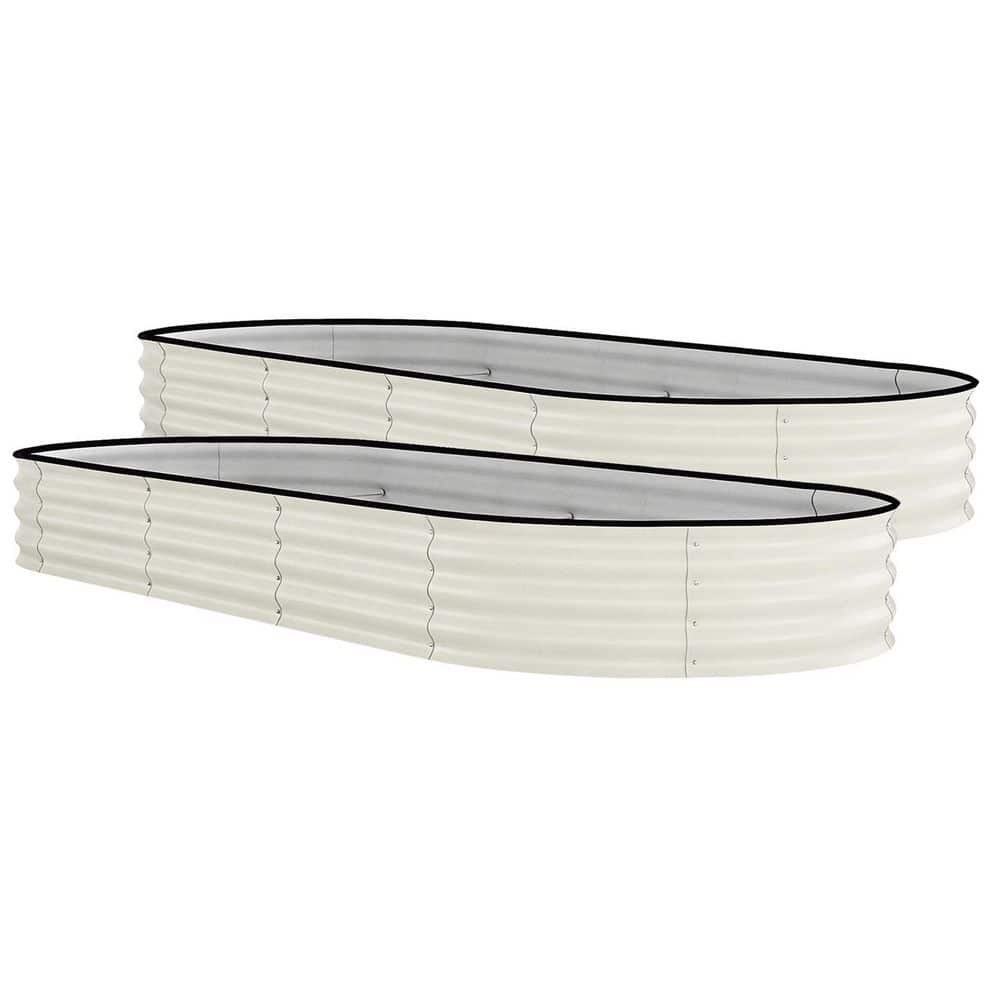 Meiyiu 2 Pcs Outdoor Oval Galvanized Steel Beige Raised Garden Bed with ...