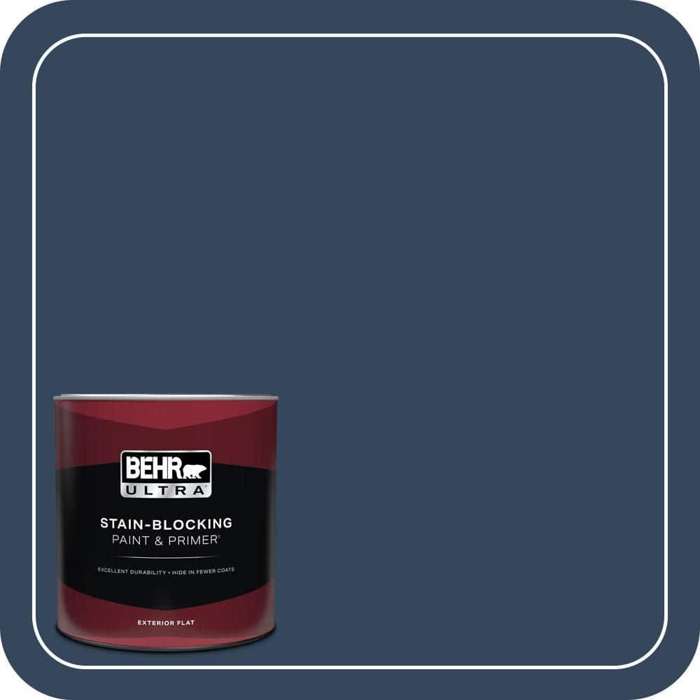 BEHR ULTRA 1 qt. #MQ5-54 Compass Blue Flat Exterior Paint & Primer ...