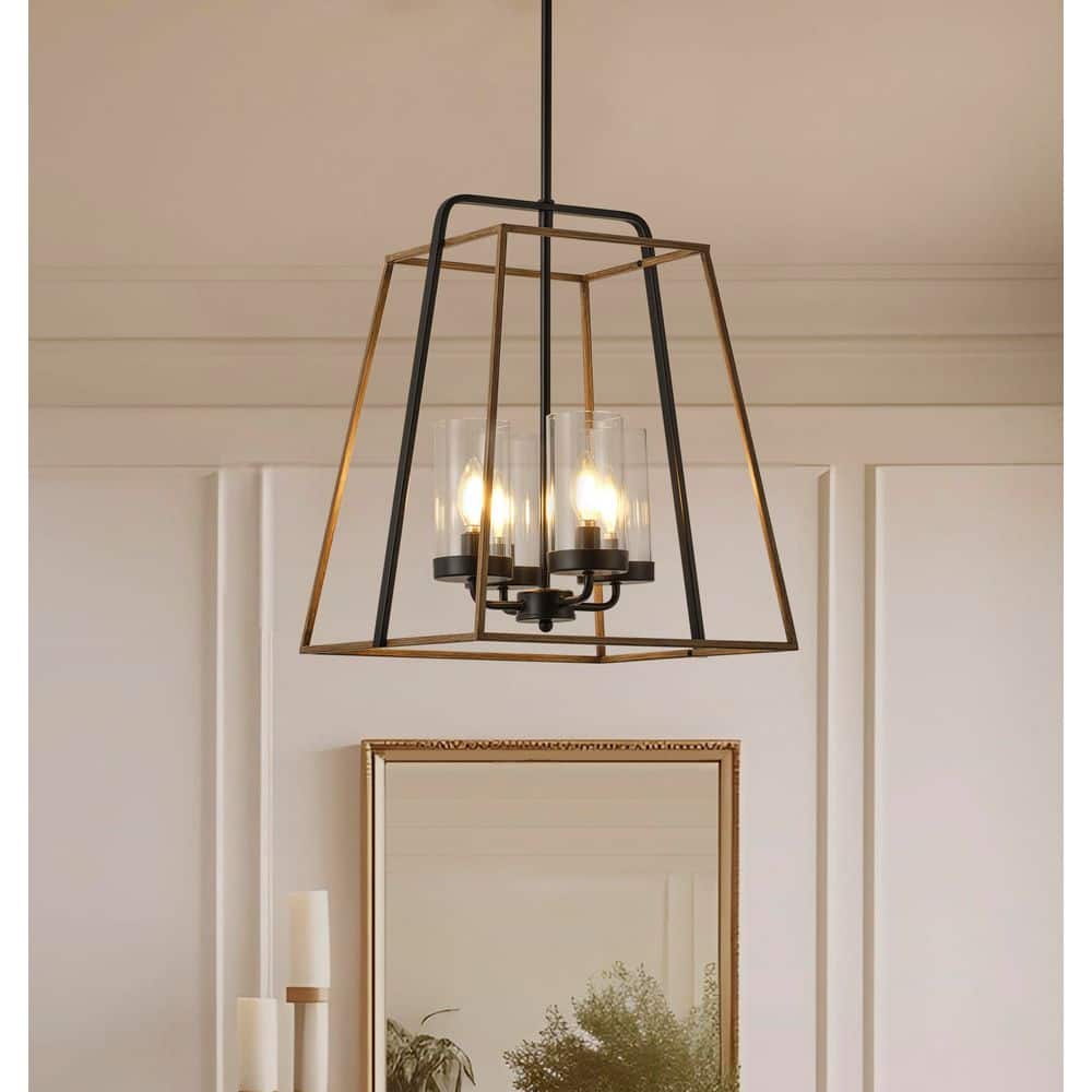 aiwen 15.75 in. 4-Light Farmhouse Rustic Matte Black Chandelier ...