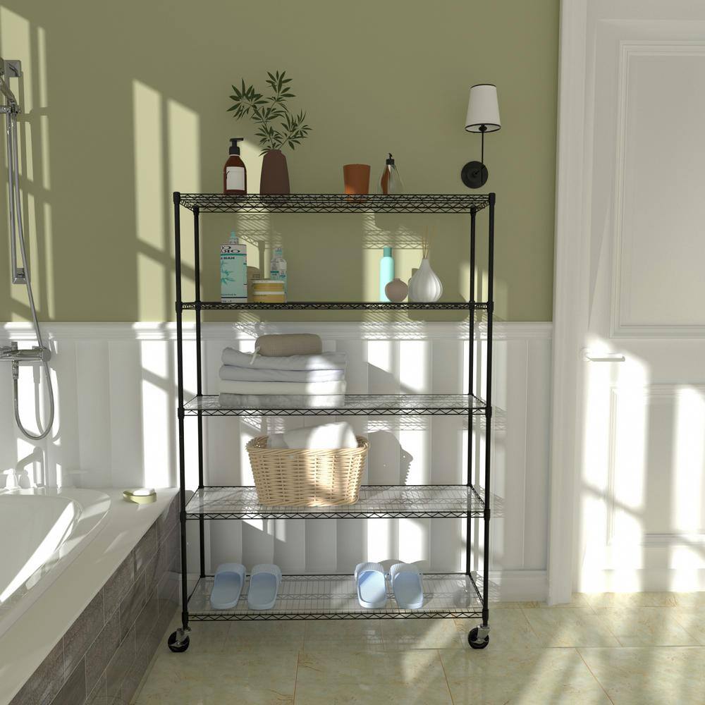 FUNKOL 5-Tier Heavy Duty Steel Wire Shelving Unit in Black (24 in. W x ...