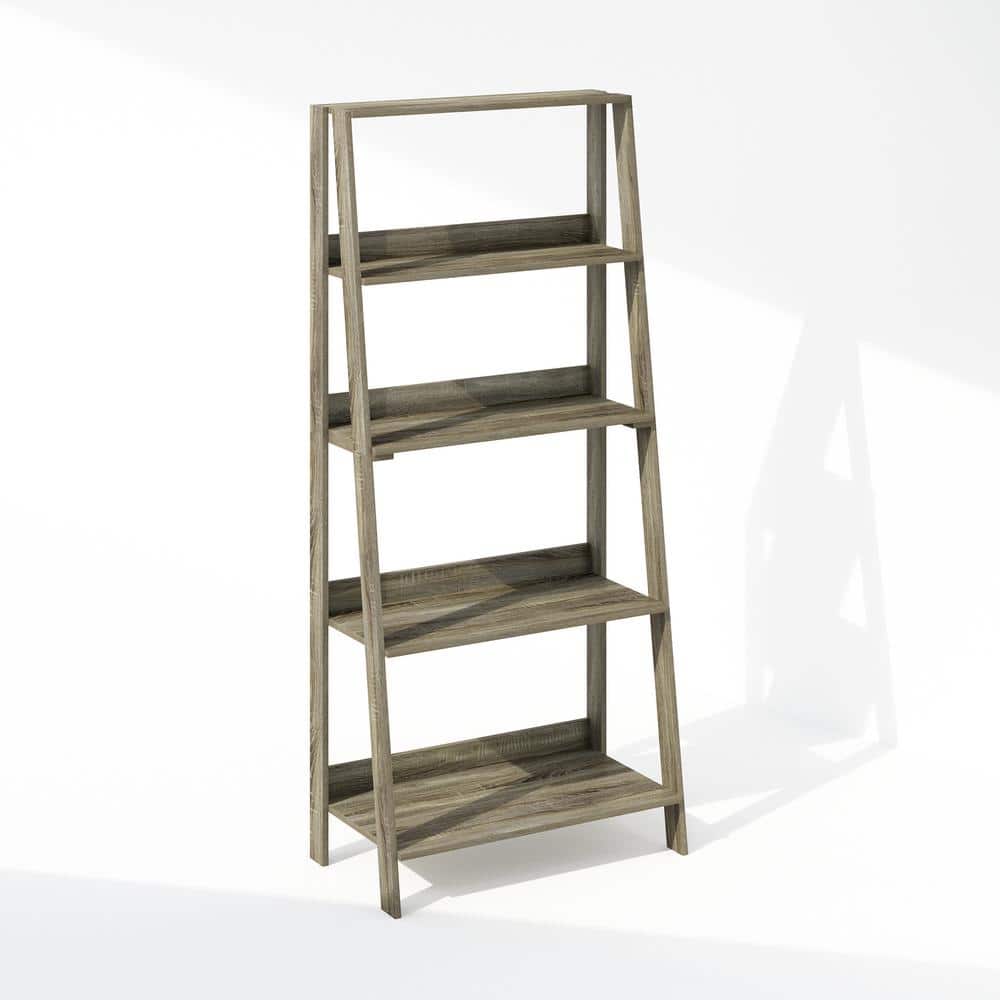 Furinno Ladder 53.54 in. Tall French Oak Wood 5-Shelf Bookcase ...