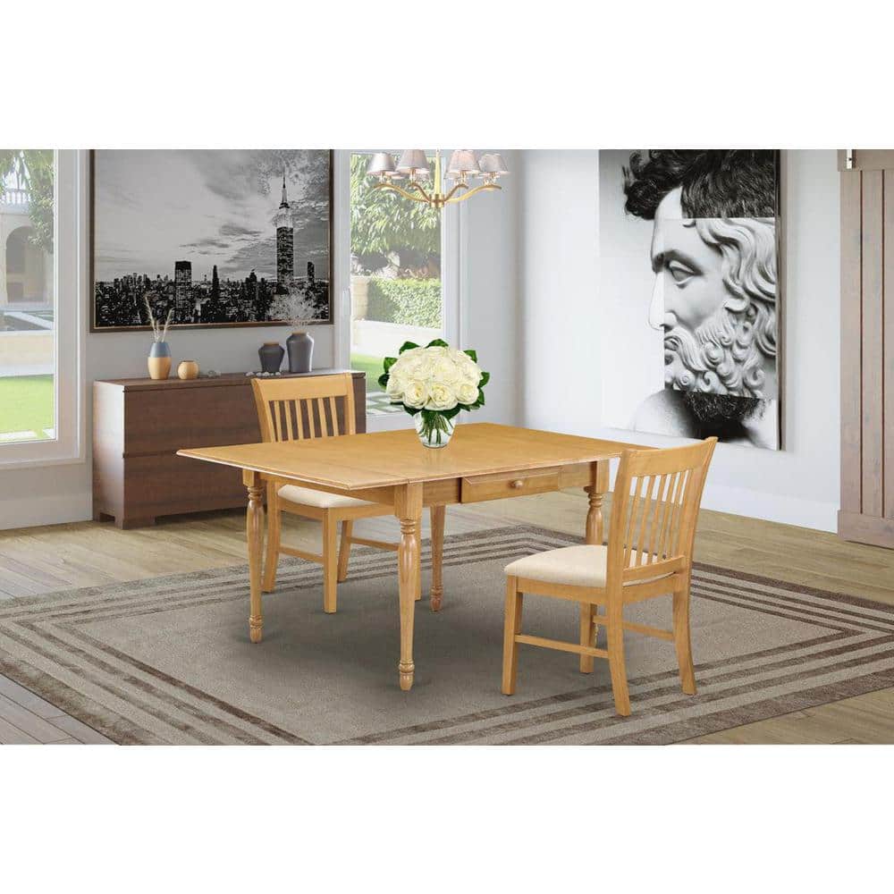 East West Furniture 3-Piece Natural Brown Oak Finish Solid Wood Top ...