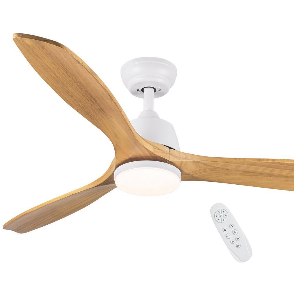 YUHAO Farmhouse 52 in. Indoor White Solid Wood Ceiling Fan with 3 color ...