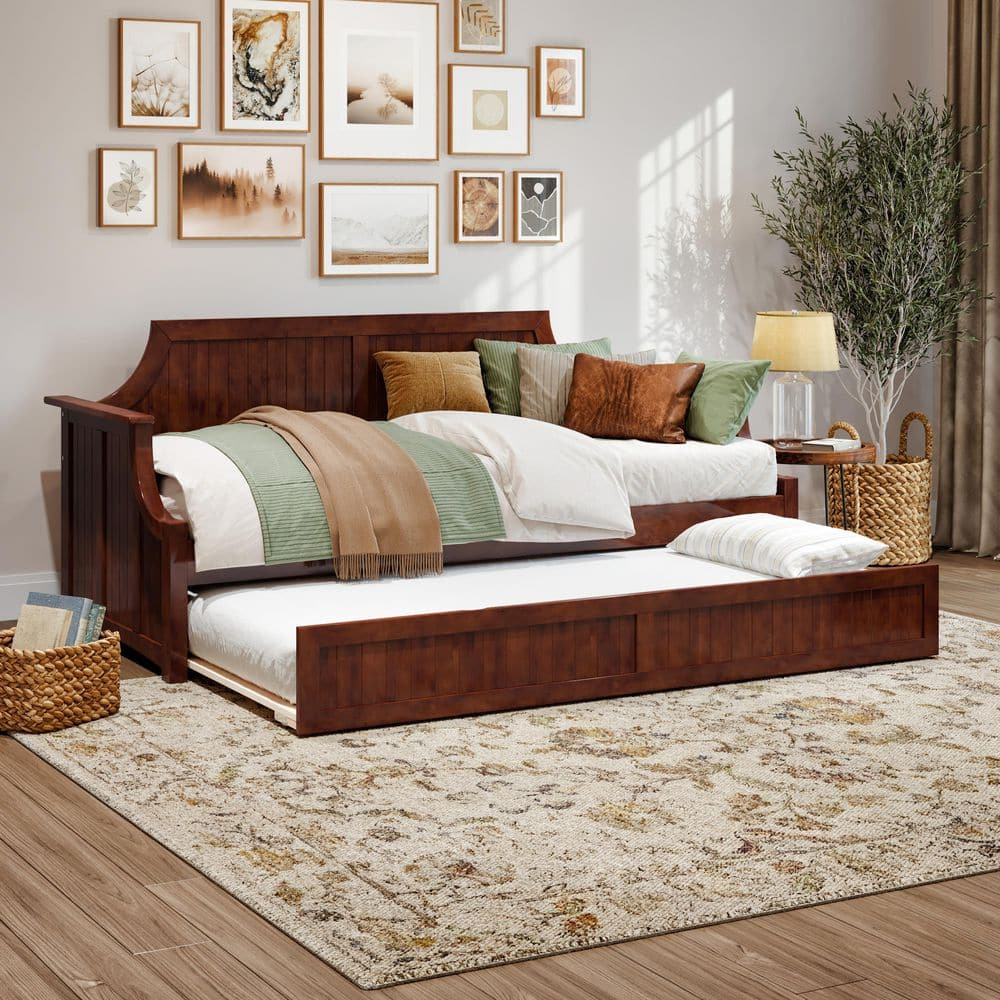 AFI Cambridge Walnut Twin Solid Wood Daybed with Twin Trundle AG101224 ...