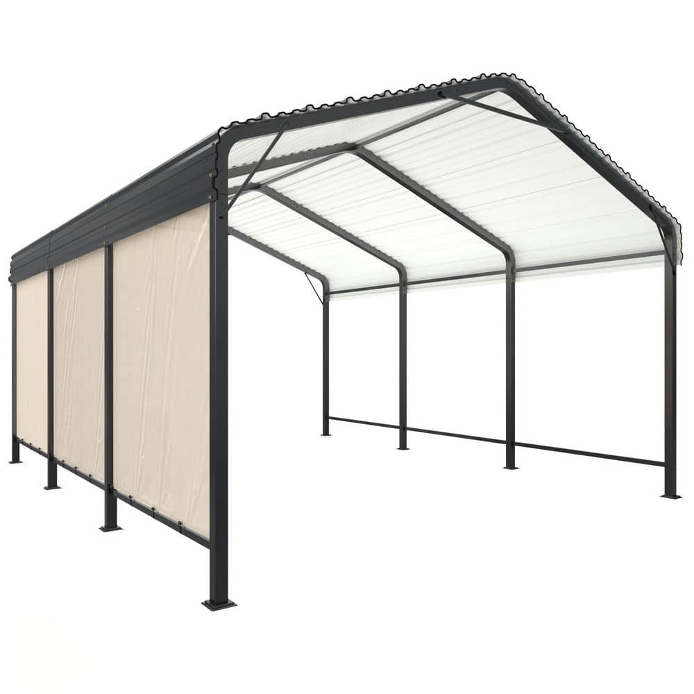 VIWAT 10 ft. W x 15 ft. D Metal Carport with Enhanced Base Outdoor Heavy Duty Garage Galvanized ...