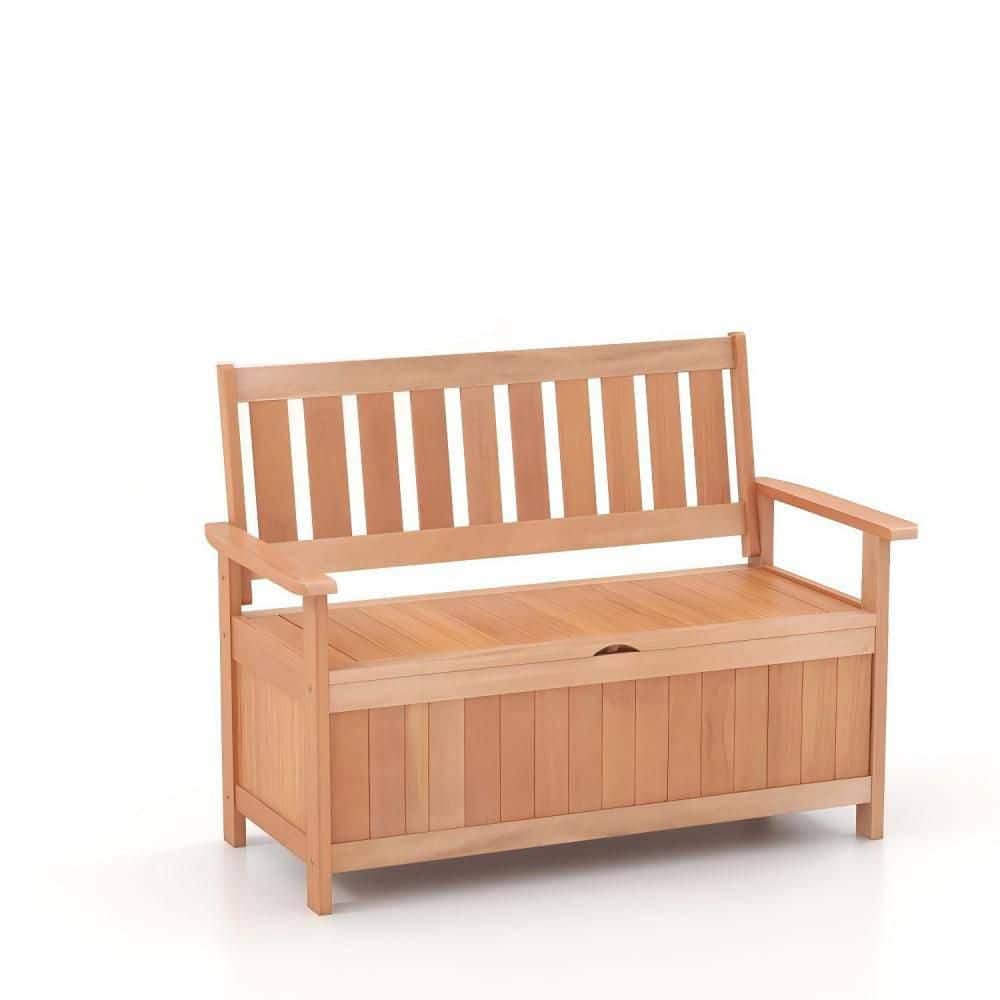 Clihome 34 Gal. Natural Wood Color 48 in. Outdoor Storage Bench with ...