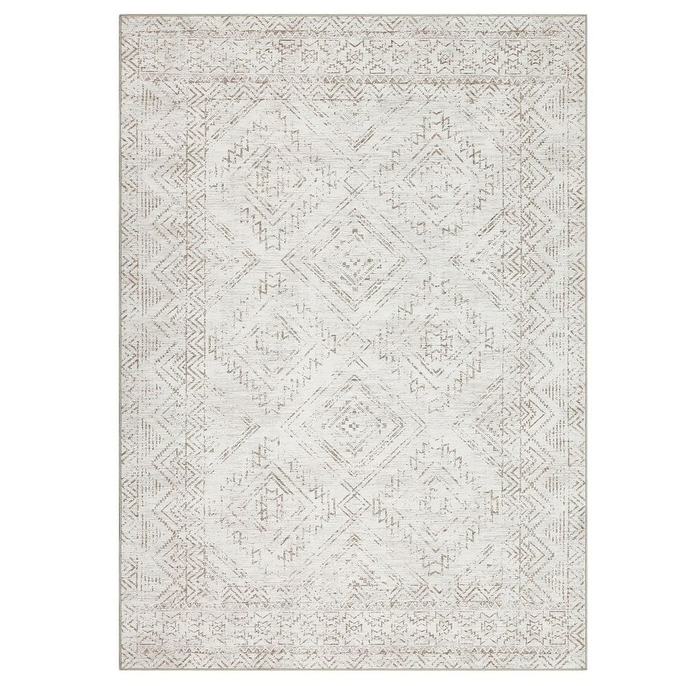 Off-White 9 ft. x 12 ft. Washable Printed Folding for Living Room ...