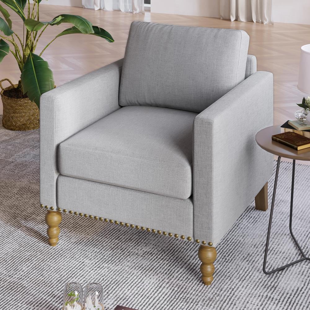Harper & Bright Designs Light Gray Linen Upholstered Accent Chair with ...