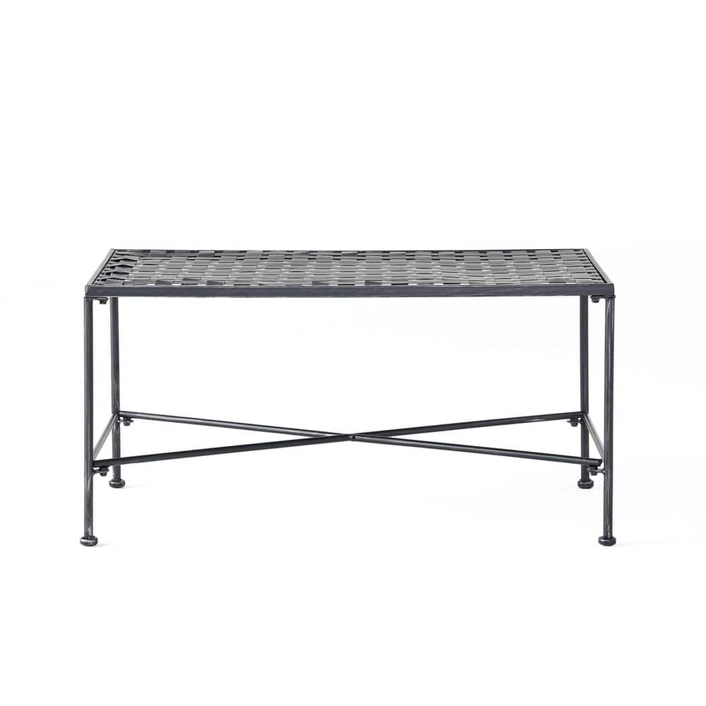 Outdoor Black Iron Rectangle Metal Coffee Table, 36.75" L x 20.3" W x ...