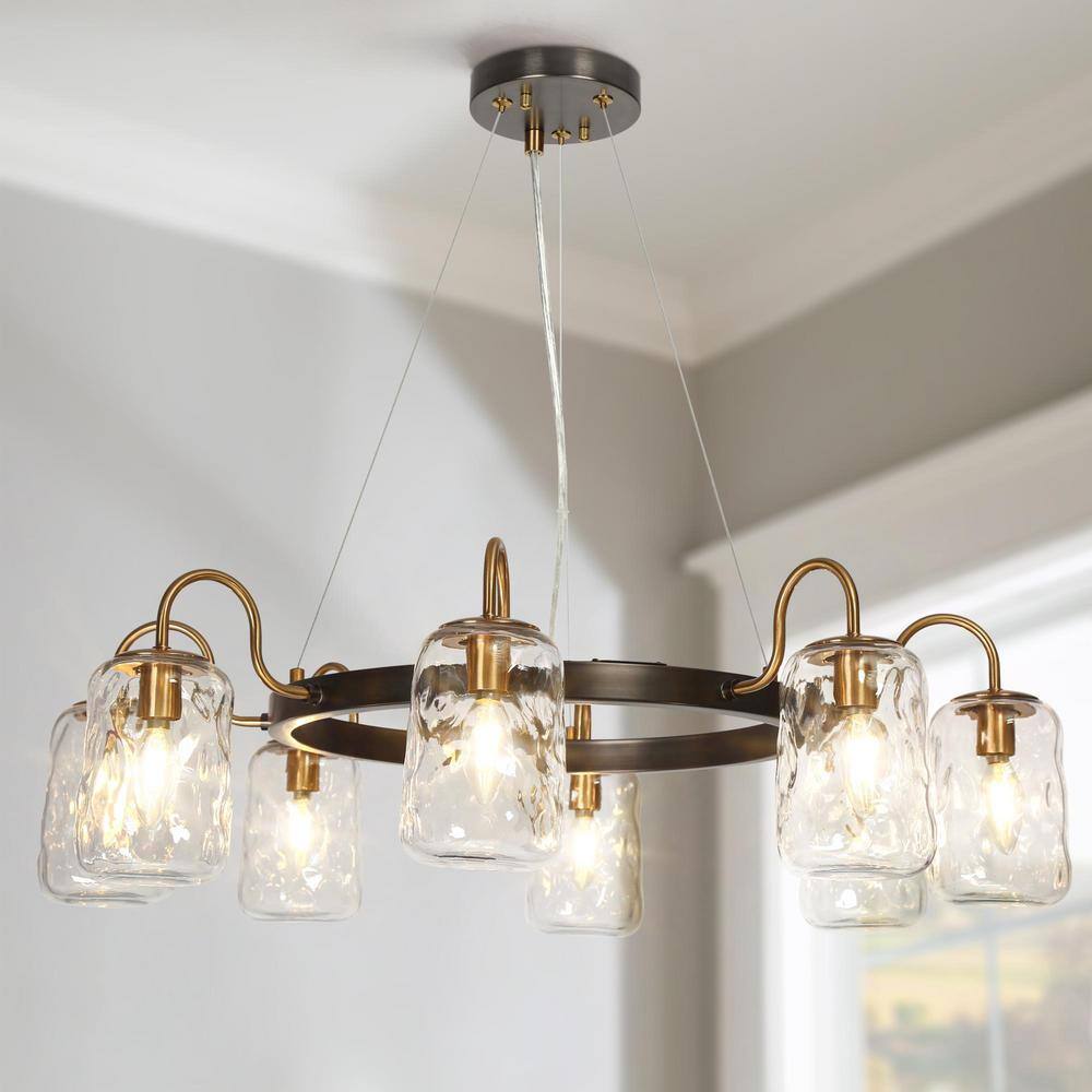 LNC Cellar Modern 8-Light Gunmetal Gray and Brass Wagon Wheel ...