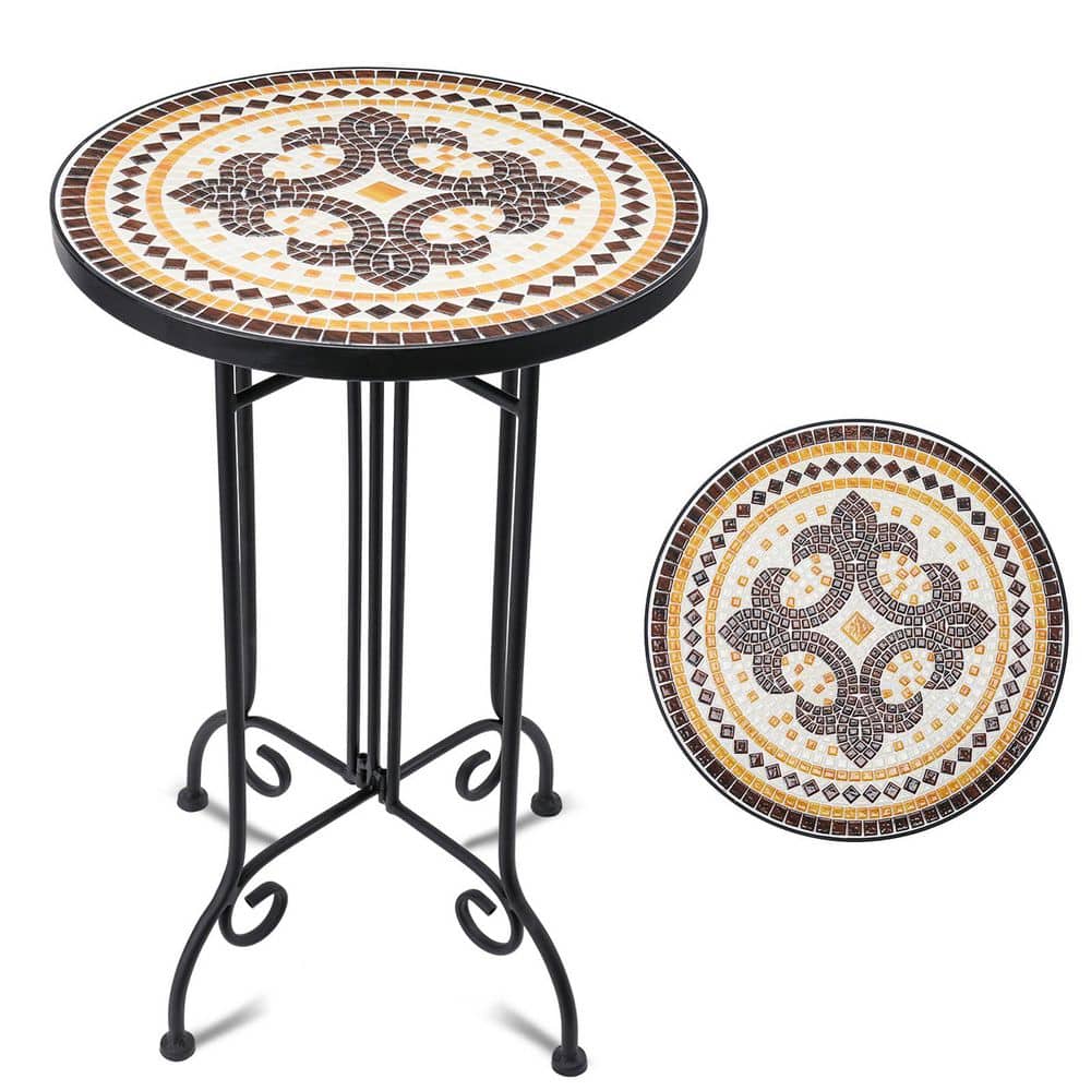 MOEPISY Mosaic Outdoor Side Table, 14 in. Round Small Patio Accent ...