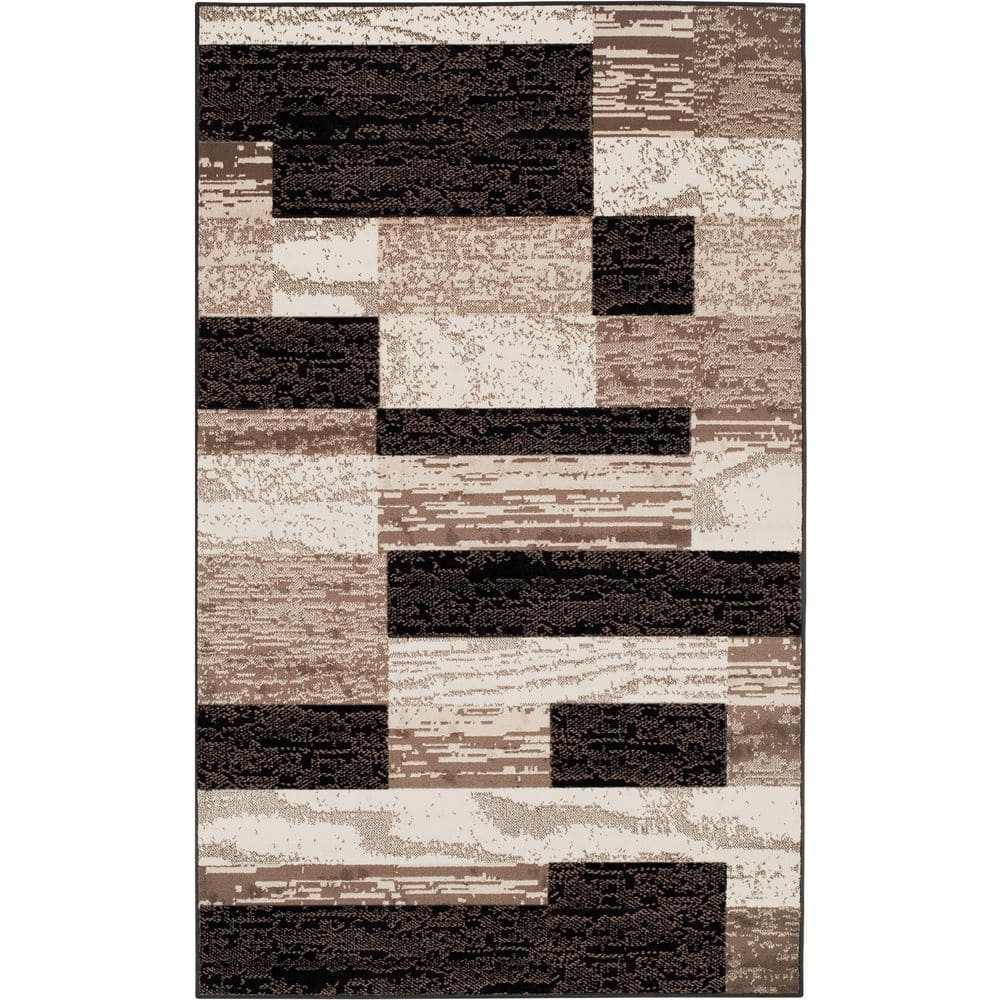 SUPERIOR Rockwood Chocolate 7 ft. x 9 ft. Geometric Patchwork ...