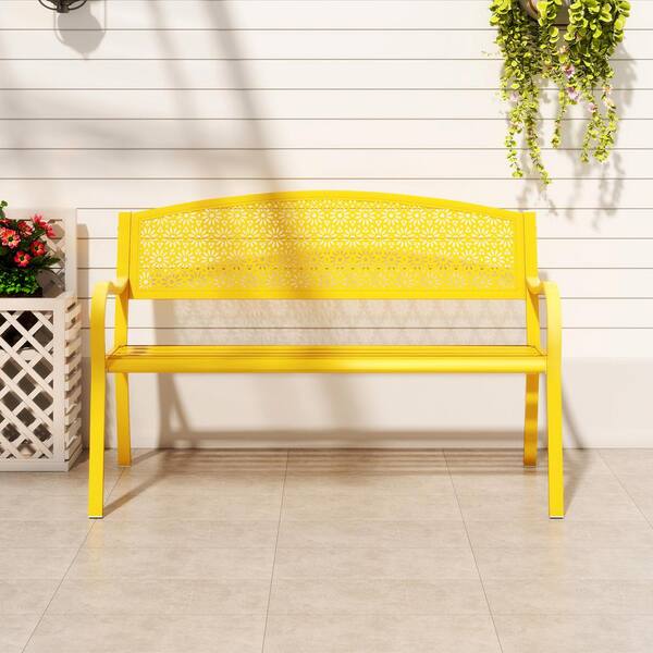 Maypex 49 in. 2-Person Yellow Metal Outdoor Garden Bench H1301083-YL ...
