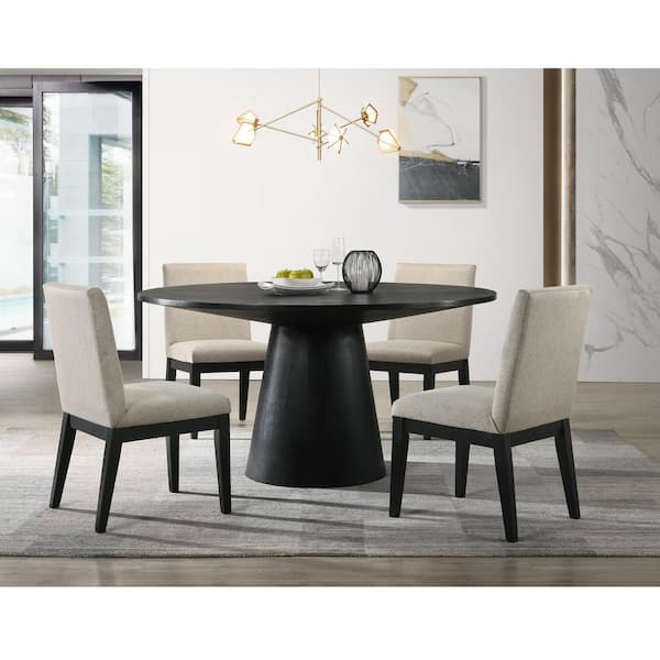 JEAREY 4-Person 5-Piece Contemporary Round Wood Top Dining Set with ...