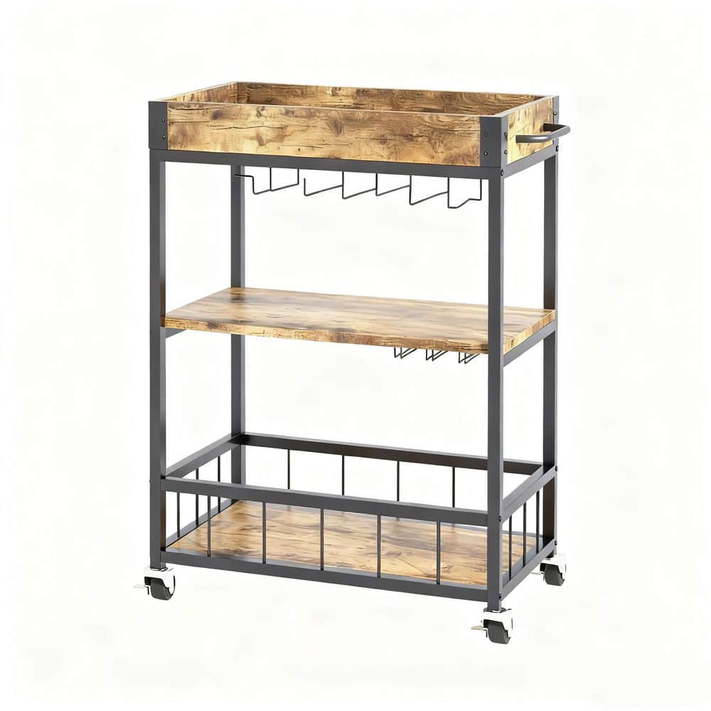 34 in. x 25 in. Brown Wood Outdoor Industrial Vintage Style Cart with ...