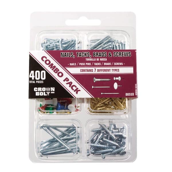 Everbilt 400-Piece Zinc-Plated Nail, Tack, Brad and Screw Combo Pack ...