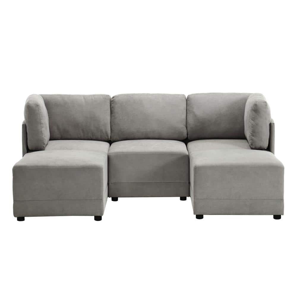 Morden Fort Convertible Sectional Couch 5-Piece Gray Linen Living Room ...