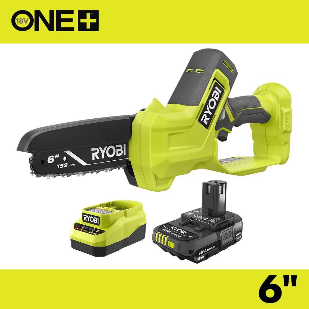 RYOBI ONE+ 18V 6 in. Cordless Battery Compact Pruning Mini Chainsaw ...