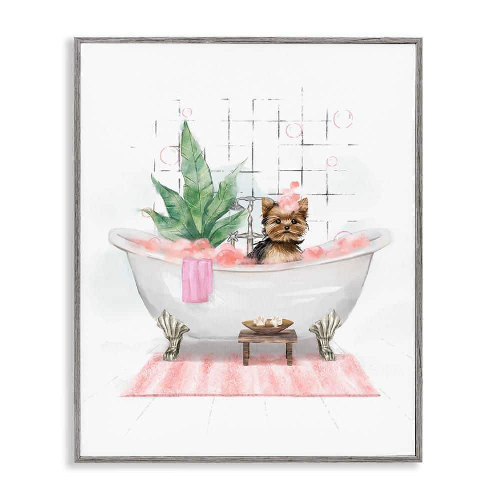 Stupell Industries Glam Pup in Tub by Ziwei Li Gray Framed Animal ...