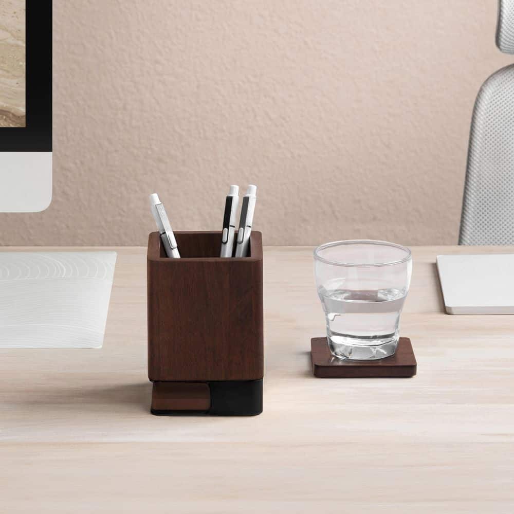 Anji Mountain Solid Wood Pen Cup Holder with 2-Coasters PCCSTR-WALBLK1 ...