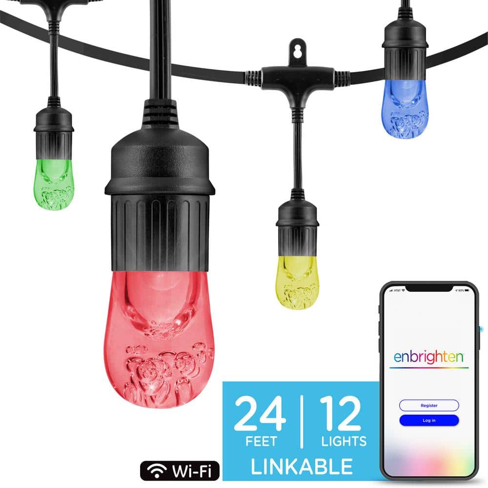 Enbrighten 12-Lights 24 ft. Indoor/Outdoor Plug-in Wi-Fi Integrated LED ...