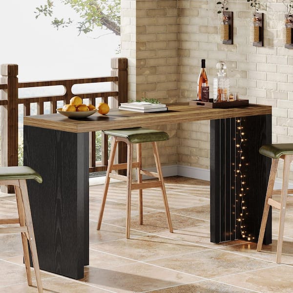BYBLIGHT Kearsten Rectangle Brown Black 36.02 in. H Bar Home Table Bar ...