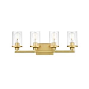 Simply Living 28 in. 3-Light Modern Brass Vanity Light with Clear Round ...