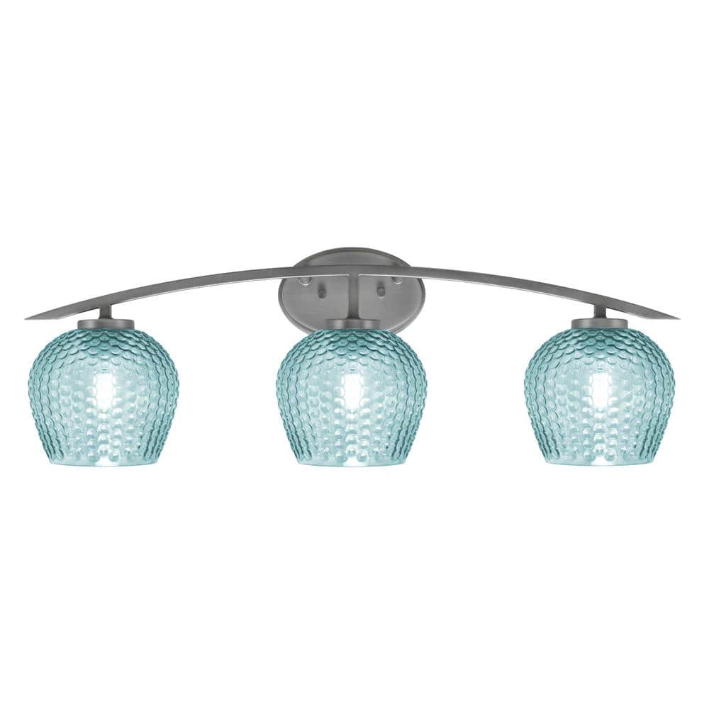 Siena 29 in. 3-Light Vanity Light Graphite with Turquoise Glass Shades ...