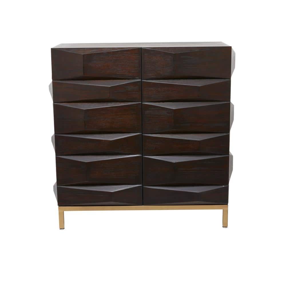 Litton Lane 39 in. W Brown Wood 1 Shelf and 2 Doors Geometric Cabinet ...