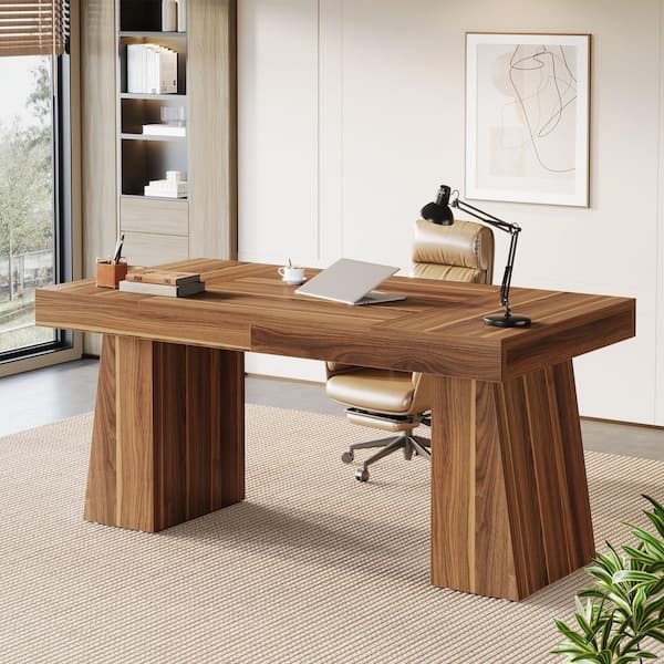 BYBLIGHT Moronia 55 in. Rectangle Brown Engineered Wood Executive Desk ...