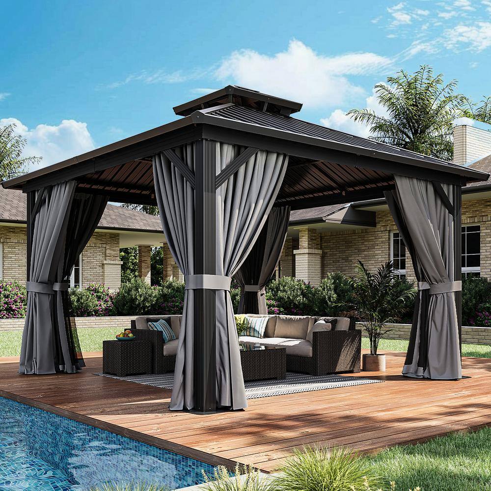 Sizzim 12 ft. x 12 ft. Galvanized Steel Double Roof Hardtop Gazebo with ...
