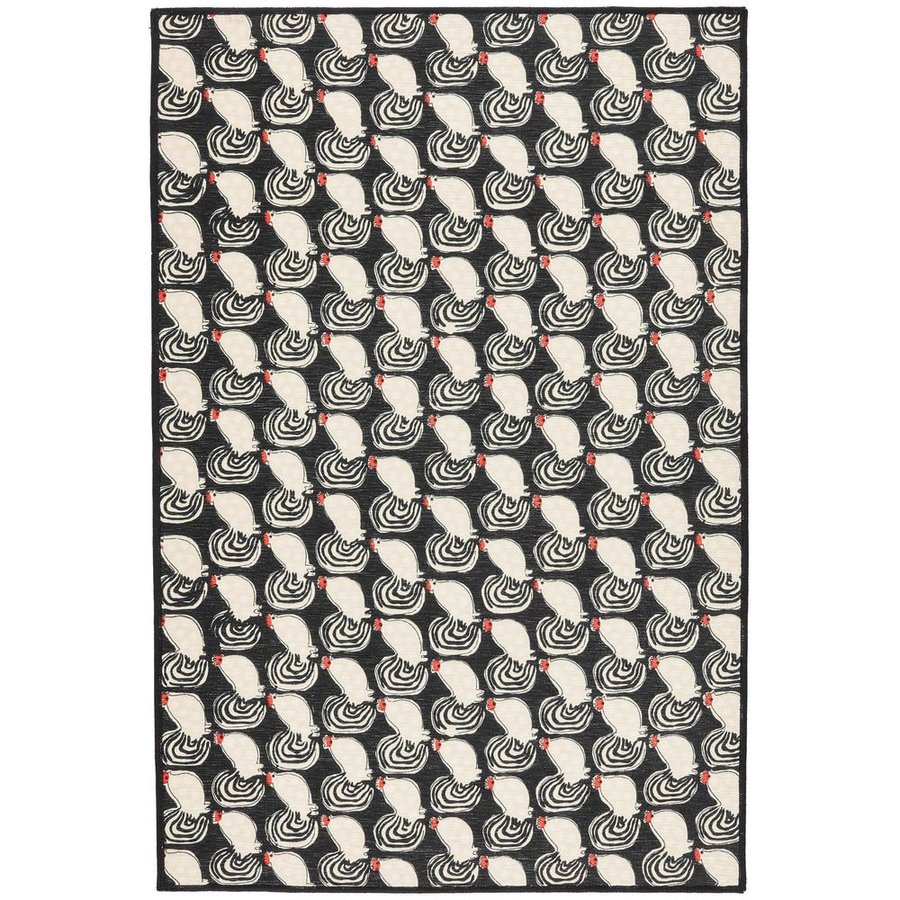 DASH & ALBERT Cockadoodledoo Machine Washable Multi 5 ft. x 8 ft ...