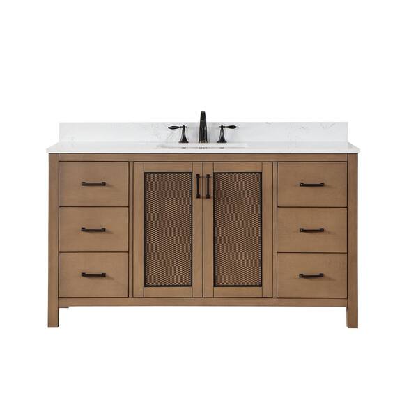 Altair Hadiya 60 in. W x 22 in. D x 34 in. H Bath Vanity in Brown Pine ...