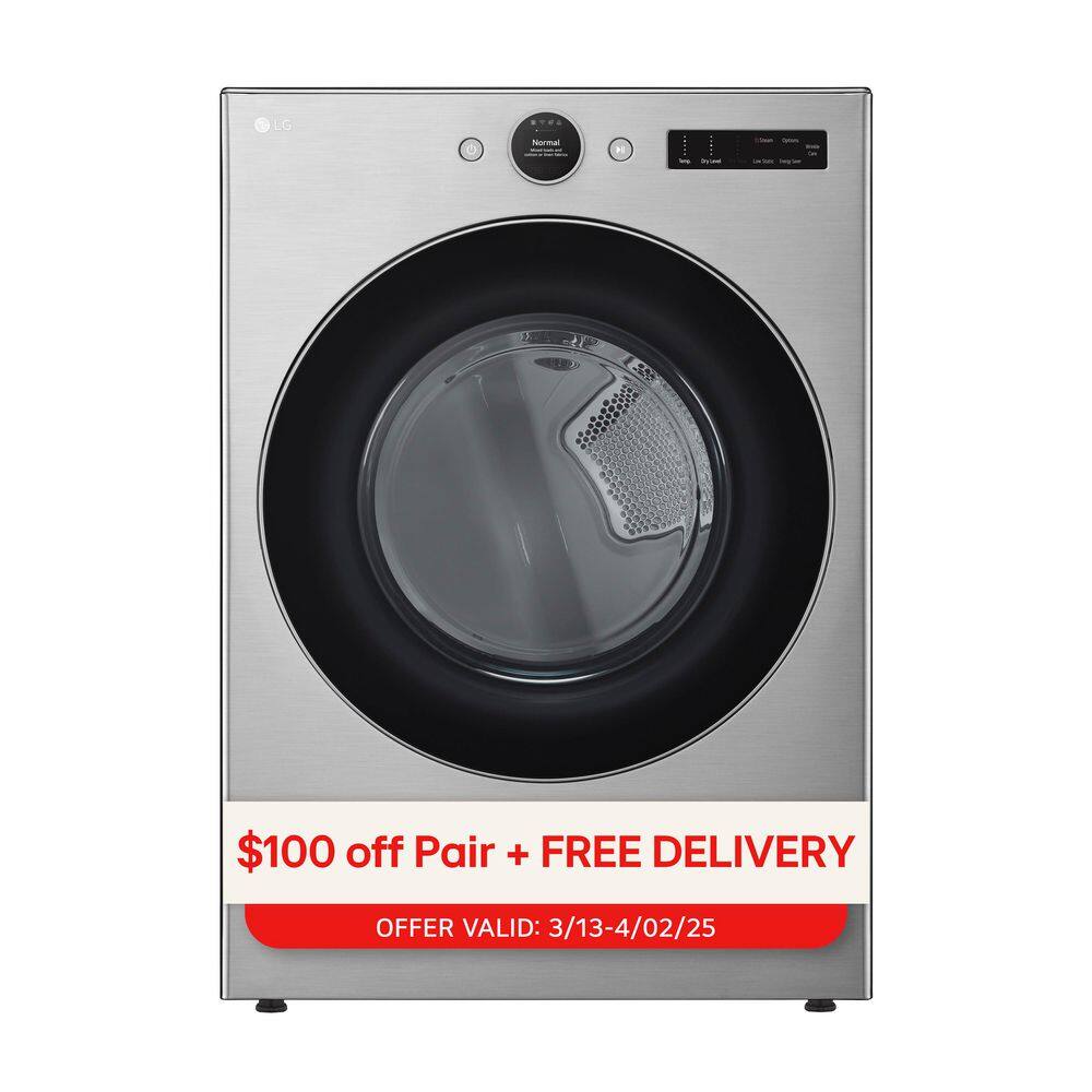 LG 7.4 cu. ft. Vented Stackable SMART Gas Dryer in Graphite Steel with ...