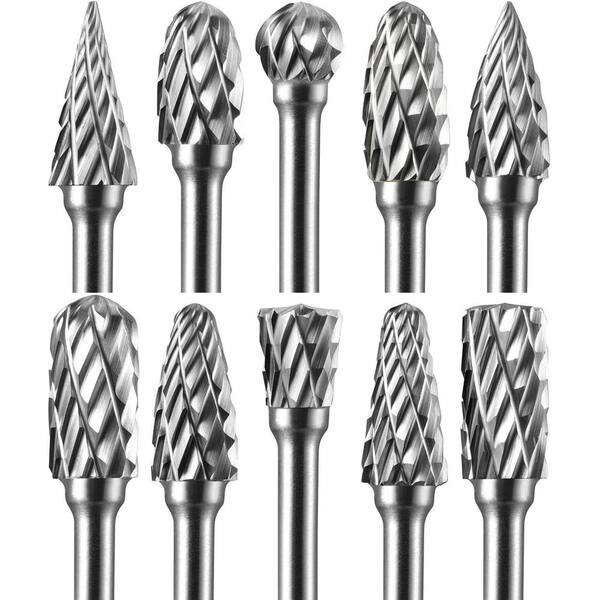 MYWISH 1/8 in. Tungsten Carbide Rotary Bit, Double-Cut Carbide Burr Set ...