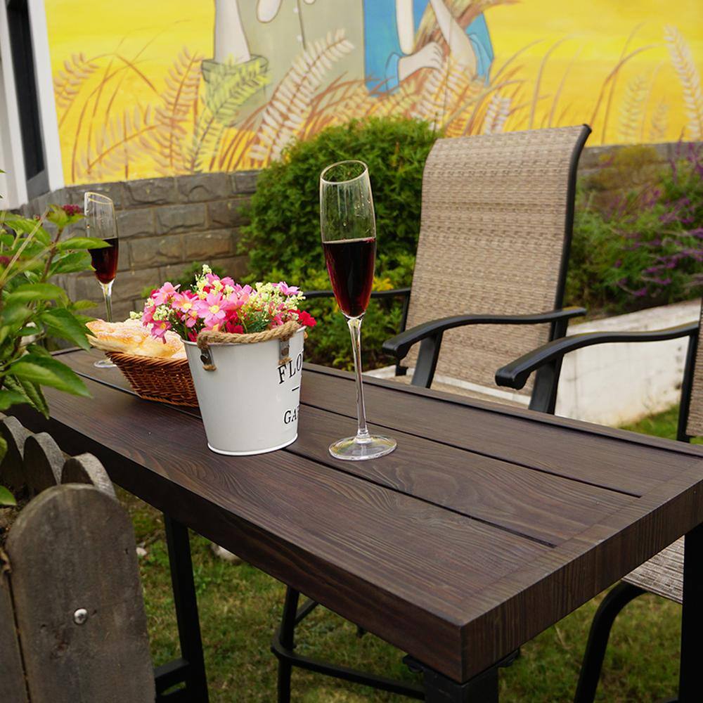 New Romantic Counter Height Bar Outdoor Dining Table, Wood-Like Metal ...