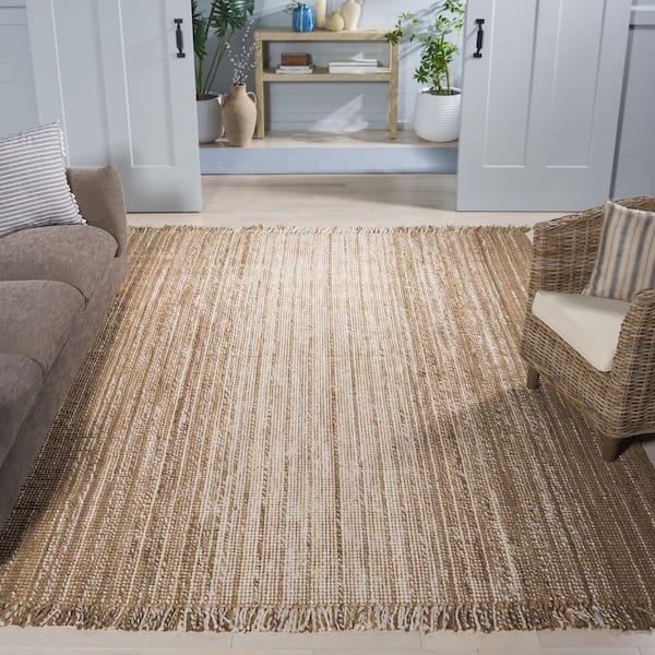 SAFAVIEH Natural Fiber 8 ft. x 10 ft. Ivory/Gray Woven Distressed ...