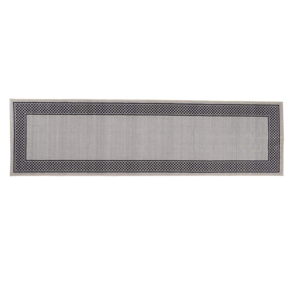 RugStylesOnline Dot Border Design Grey 23 in. W x 84 in. L Stair Runner ...